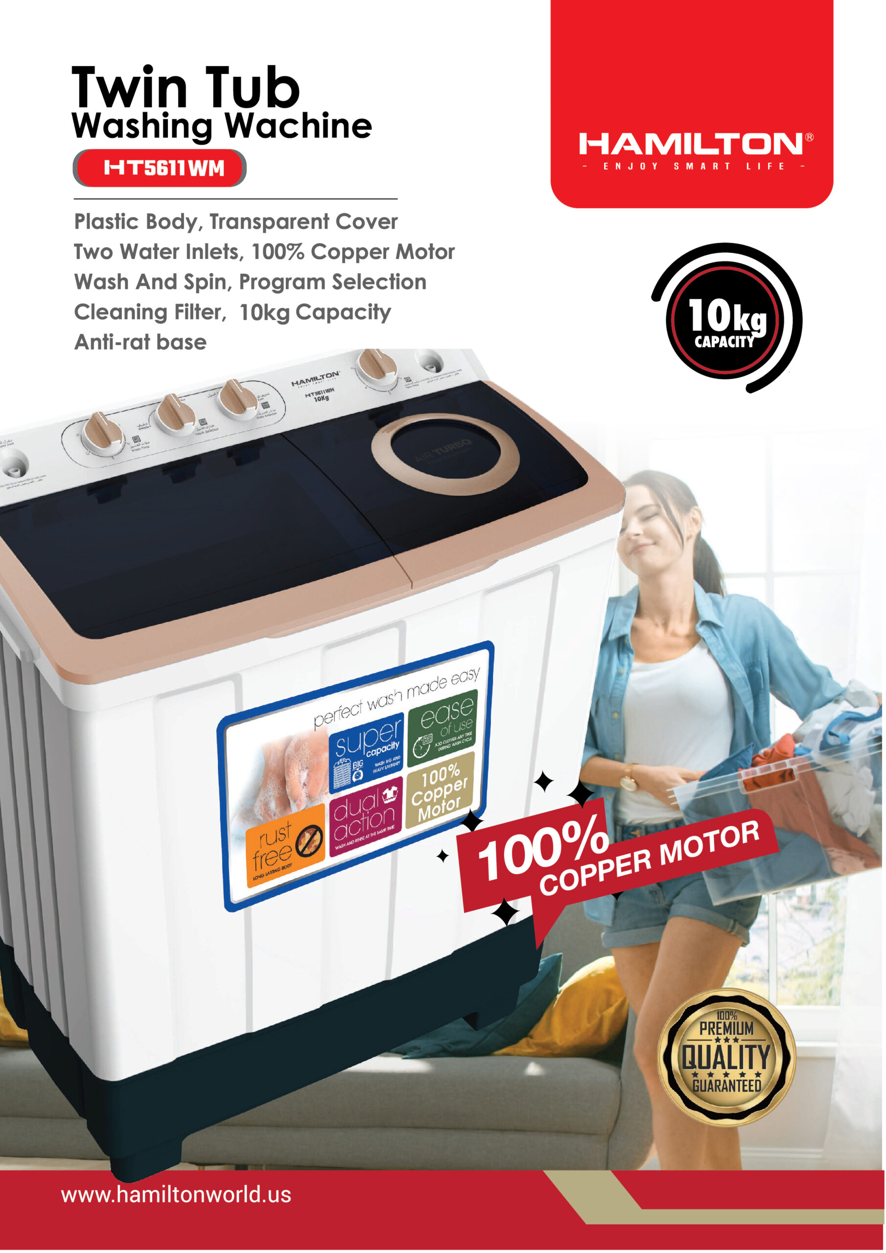 Washing Machine Twin Tub - HT5611WM - Hamilton